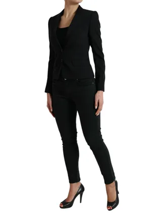 Dolce & Gabbana Womens Black Wool Single Breasted Blazer Coat Jacket Virgin Elastane Clothing