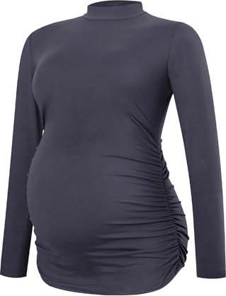 Smallshow Hauts de maternit&eacute; &agrave; col rond et manches longues pour femme, gris fonc&eacute;, XL