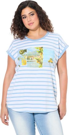 Ulla Popken Damen große Größen Übergrößen Plus Size Shirt, Ringel, Oversized, Rundhals, Halbarm lichtblau 50+ 838058720-50+