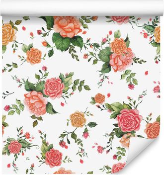 OEM Carta Da Parati Con Rose Colorate E Effetto Acquerello Per Soggiorno E Camera Da Letto, 50x1000 Cm