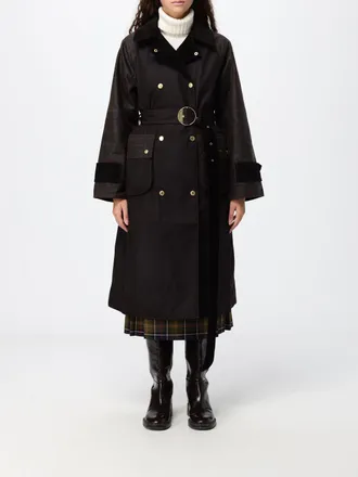 Barbour Trench long crois&eacute; en coton cir&eacute; avec col en velours