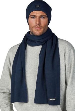 Jack & Jones Ensemble de Bonnet et &Eacute;charpe pour Hommes 2-en-1 Ensemble Hiver - Bonnet dHiver et &Eacute;charpe - Noir Bleu Gris Beige, Blazer bleu marine., taille unique