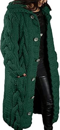 Onsoyours Femme Gilets Cardigan Long en Tricoté Veste Capuche Veste en Tricot Chaud Hiver Pull Ouvert Manteau Chaud Épais Blouson Gilet Grosse Maille (L, Vert)