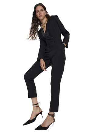 Trendyol Trendyol Damen Einfarbig Gewebter Jumpsuit Overalls, Schwarz, 38
