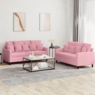 vidaXL 2-tlg. Sofagarnitur mit Kissen Rosa Samt vidaXL98597