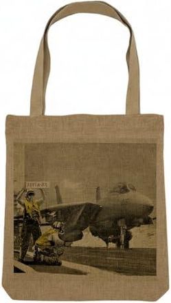 Fabulous Sac Shopping Tote Bag Aspect Lin - Banksy Avion de Chasse Porte-Avion F-35 Guerre Street Art - Sac de Courses Toile Epaisse 360g Beige Naturel Cabas P