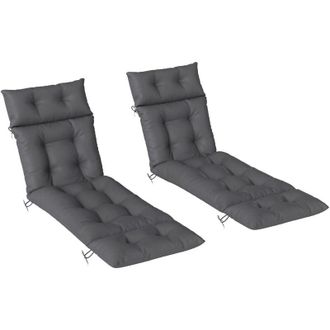 OUTSUNNY Lot de 2 coussins de chaise longue - Outsunny - coussin bain de soleil &eacute;pais, confortable - 6 attaches -190 x 56 x 10 cm - gris