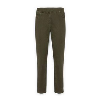 Elena Miro Femme, Jeans, Vert, Taille: 42 FR Pantalon slim en serg&eacute; de coton m&eacute;lang&eacute;