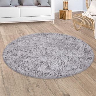 Paco Home Paco Home - Shaggy Tapis De Salon Poils Longs Fausse Fourrure Fourrure Moelleux Argenté Gris 200 cm rond