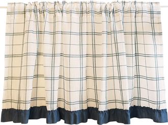 A.Monamour Gardine Scheibengardinen Blickdicht Transparenter Leinen Voile Blau Weiß Kariertes Gingham Kurzvorhang Kurzgardinen Küchengardine Küchenvorhang Küche 