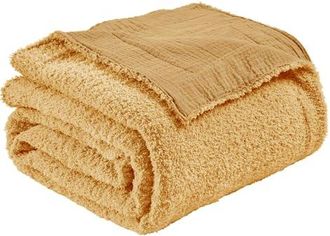 Emme Couverture r&eacute;versible en mousseline de coton et polaire, douce et chaude, jet&eacute; pour canap&eacute;, lit, pique-nique, voyage, pour lit jumeau, 152,4 x 203 cm,