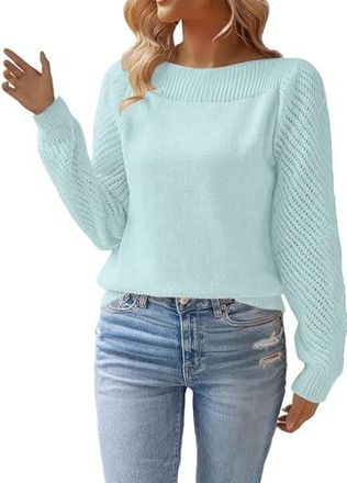 Generic Pull pour femme - Coupe ample - Col bateau - Doux et chaud - &Eacute;lastique &agrave; manches longues - Pour lautomne et lhiver, bleu, XXL