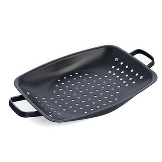 Merten & Storck Carbon Steel BBQ Plaque à Griller Plancha Perforée en Fonte, 28,7cm x 48,8cm, Perforations pour Évacuation dHuile et Gras, Barbecue, Camping, Grillade