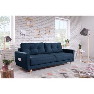 Mørteens home24 3-Sitzer Sofa Blau/Jeansblau Webstoff Luba 220 x 90 x 90cm Armlehne beidseitig montierbar ohne Schlaffunktion Skandi