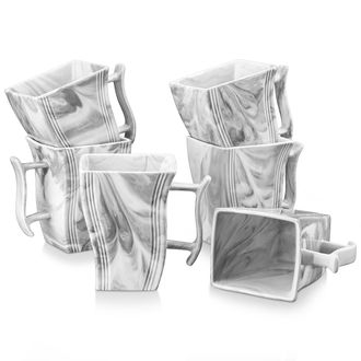 Malacasa Porzellan Kaffeetassen 6er Set, 470 ml Kaffeetassen mit Henkel, Gro&szlig;e Keramik Kaffeetasse, Moderne Tassen Set f&uuml;r Kaffee, Latte, Cappuccino, Tee, Milc