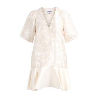 Ganni Femme, Robes, Beige, Taille: 38 FR Satin Cloque Long Dress