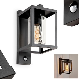 HOFSTEIN Außenwandleuchte Parkkola, moderne Wandlampe aus Metall/Glas in Anthrazit/Klar m. Bewegungsmelder für Terrasse/Eingangsbereich, 1 x E27, mit tollem Li