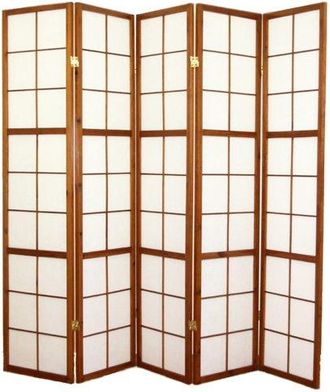 PEGANE Paravent Japonais Shoji en Bois Brun de 5 pans L220 x H175 x P2 cm -PEGANE