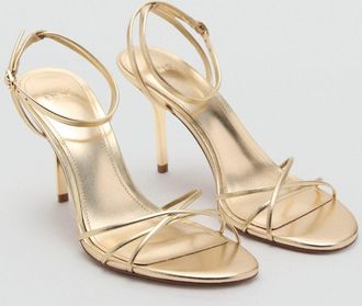 Mango Sandale &agrave; talon avec brides crois&eacute;es or - Femme - 36 - MANGO