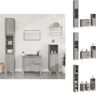 vidaXL 3-tlg. Badm&ouml;bel-Set Grau Sonoma Holzwerkstoff - Badm&ouml;bel-Set - Badezimmerm&ouml;bel - Waschtischunterschrank - Standregal - Grau Sonoma