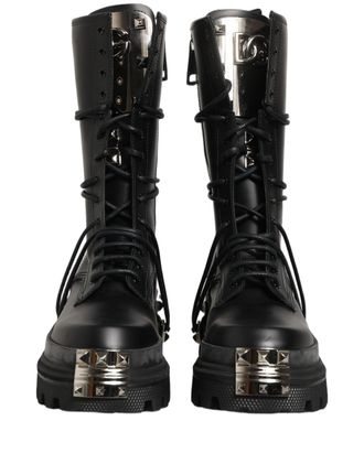 Dolce & Gabbana Mens Black Stud Platform Combat High Boots Shoes Leather