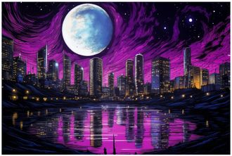 Wallario K&uuml;chenr&uuml;ckwand aus Glas 90 x 60 cm, Motiv: Mond &uuml;ber der Stadt | Spritzschutz abwischbar & pflegeleicht