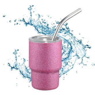 Generico Edelstahlbecher mit Strohhalm, Reisebecher aus Edelstahl, 100 ml, isolierter Becher mit Strohhalm, tragbare Wasserbecher für Reisen, Camping, Outdoor,