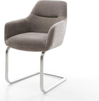 DELIFE Freischwinger Pejo-Flex Strukturstoff Soft Taupe Freischwinger flach Edelstahl Taschenfederkern, Esszimmerst&uuml;hle