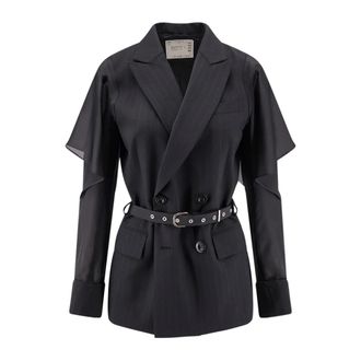 sacai Femme, Vestes, Noir, Taille: 40 FR Blazer crois&eacute; &agrave; rayures