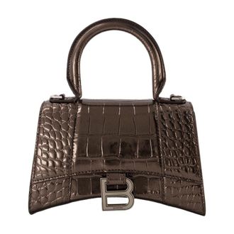 Balenciaga Womens Hourglass Xs Bag Leather Dark Bronze Metallic Calfskin Handbags-purses