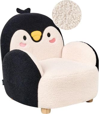 Beliani Kindersessel Schwarz u. Cremeweiß Bouclé Pinguin Form Gepolstert Niedrige Sitzfläche Kinderzimmer
