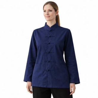 Lazutom Chemise Haut de Costume en lin &agrave; manches longues pour femme Arts martiaux chinois Kung Fu Tai Chi Tang, bleu, XL