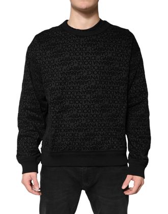 Dolce & Gabbana Mens Black Monogram Crew Neck Sweatshirt Sweater Clothing