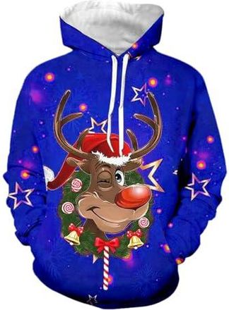 Generico De No&euml;l Couple Ugly Sweat &agrave; capuche en molleton, chaud sweat-shirt dhiver, confortable et doux &agrave; capuche pour les f&ecirc;tes de No&euml;l veste chaude poche, bl