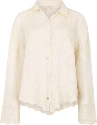 Apricot Floral Embroidered Cotton Shirt