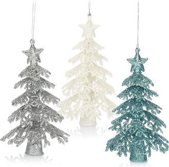 Com-Four 3X Christbaumschmuck - glitzernde H&auml;ngedekoration - Weihnachtsbaum zum Hinstellen oder Aufh&auml;ngen - Tanne aus Kunststoff - Weihnachtsbaumanh&auml;nger - 16 