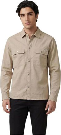 Calvin Klein Jeans Homme, Chemises, Beige, Taille: 2XL Chemise classique boutonn&eacute;e &agrave; col rond avec poches avant