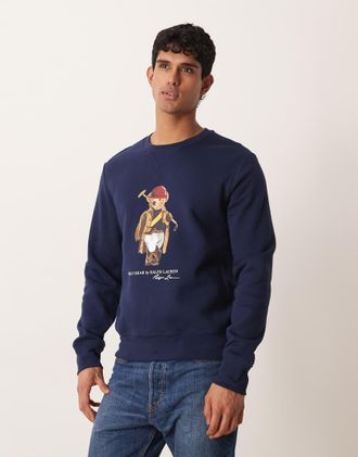 Polo Ralph Lauren Sweat &agrave; imprim&eacute; ourson Society - Bleu marine
