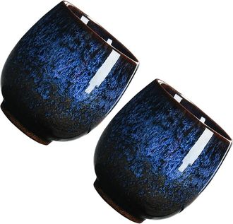 Angoily 2 St&uuml;ck Handgefertigte Keramik Kung Fu Teetassen 150 ml Zarte Blaue Teegeschirr Tassen f&uuml;r B&uuml;ro und Zuhause