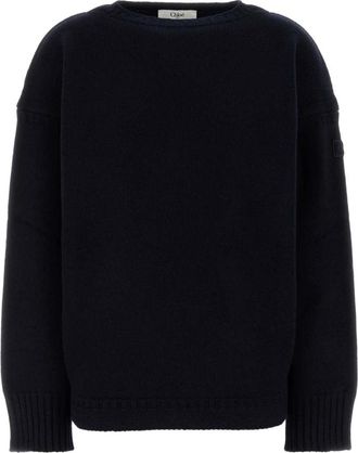 Chlo&eacute; Femme, Pulls, Bleu, Taille: 40 FR Pull logo en maille de laine et cachemire