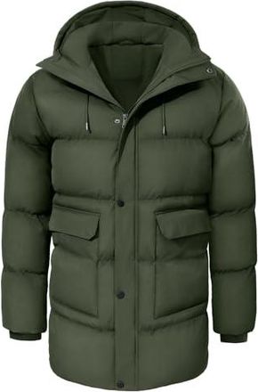 Heekpek Veste Homme &agrave; Capuche Manteau Homme Hiver Blouson Chaude Hydrofuge Longue Parka Manteaux Matelass&eacute;e en Coton Vestes de Randonn&eacute;e Ski, Vert, XXL