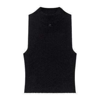 Courr&egrave;ges Femme, Pulls, Noir, Taille: 40 FR Haut Noir &agrave; Col Montant