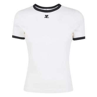 Courr&egrave;ges Signature Kontrast T-Shirt - - Tops - Damen - Wei&szlig; - L