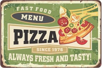 IUBBKI Fast Food Hot Pizza Blechschild, Metallschild, Kunst zum Aufhängen, Eisen, Malerei, Retro, Zuhause, Küche, Garten, Garage, Wanddekoration