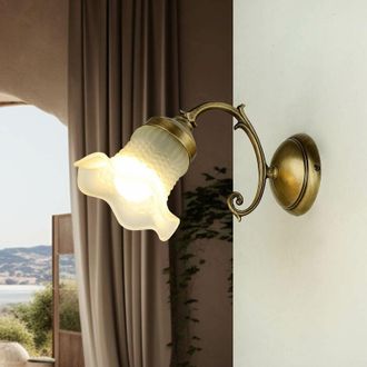 Licht-Erlebnisse Wandlampe Glas Messing massiv in Bronze E14 Floral Wandleuchte