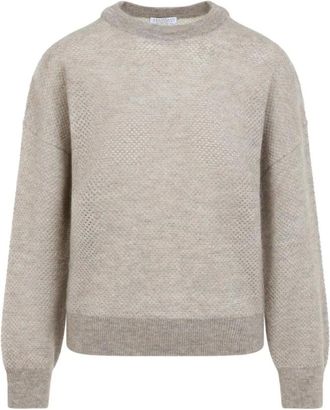 Brunello Cucinelli Femme, Pulls, Brun, Taille: 42 FR Pull en maille &agrave; col rond textur&eacute;