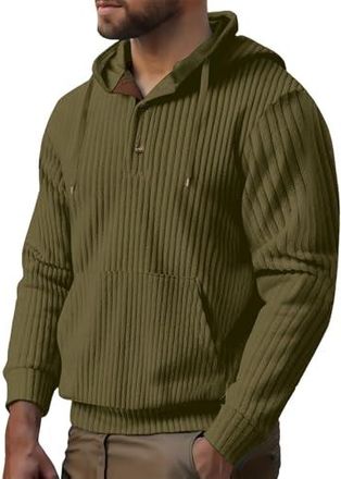 Generic DENGJIAMY - Sweat &agrave; capuche en velours c&ocirc;tel&eacute; uni &agrave; rayures verticales pour homme - Chemise de printemps classique &agrave; manches longues - Pull vintage po