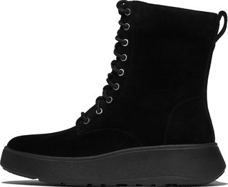 FitFlop F-Mode Damen Wildleder-Schn&uuml;rstiefeletten, Flatform, Schwarz, Gr&ouml;&szlig;e 37, Schwarz, 37.5 EU