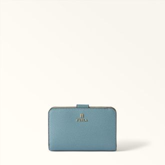 Furla Camelia Kompaktes Portemonnaie M Cloud Blue Blau Strukturiertes Leder Damen