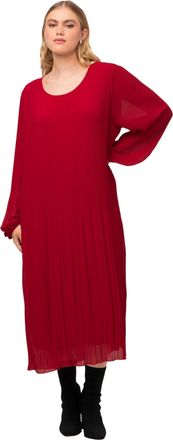 Ulla Popken Damen, große Größen, Plissee-Midikleid, A-Linie, Rundhals, Langarm